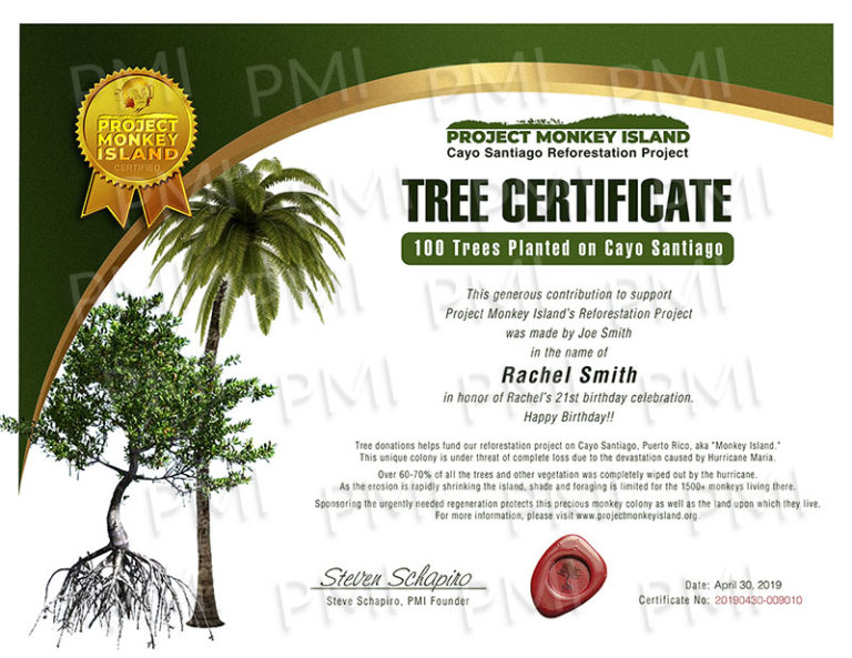 Reforestation - PDF eCertificate - Project Monkey Island